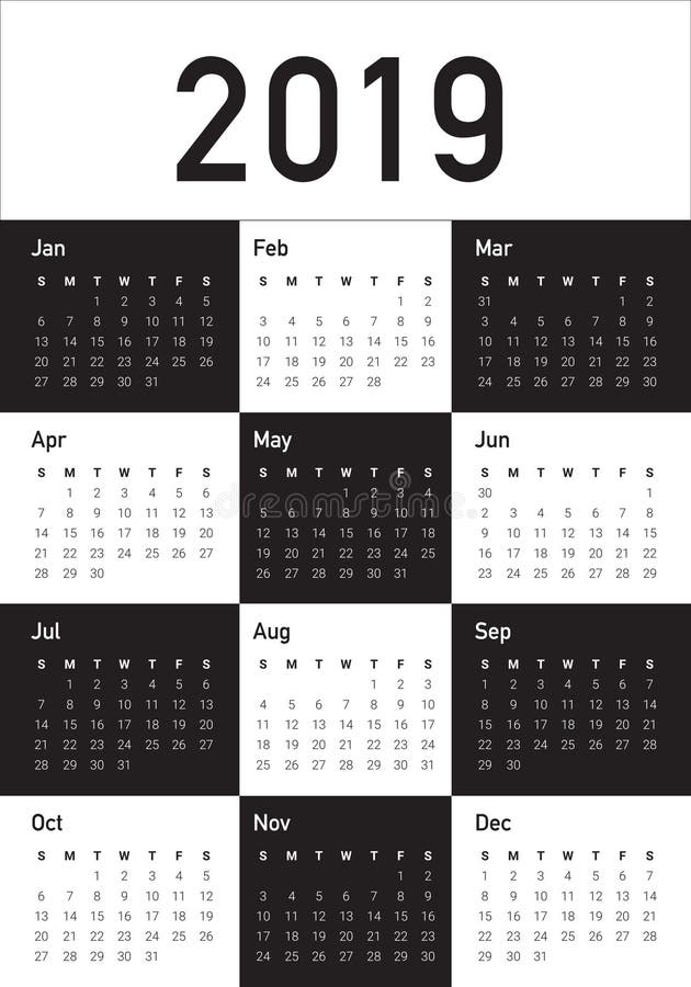 Year 2019 Calendar Vector Design Template Stock Vector - Illustration ...