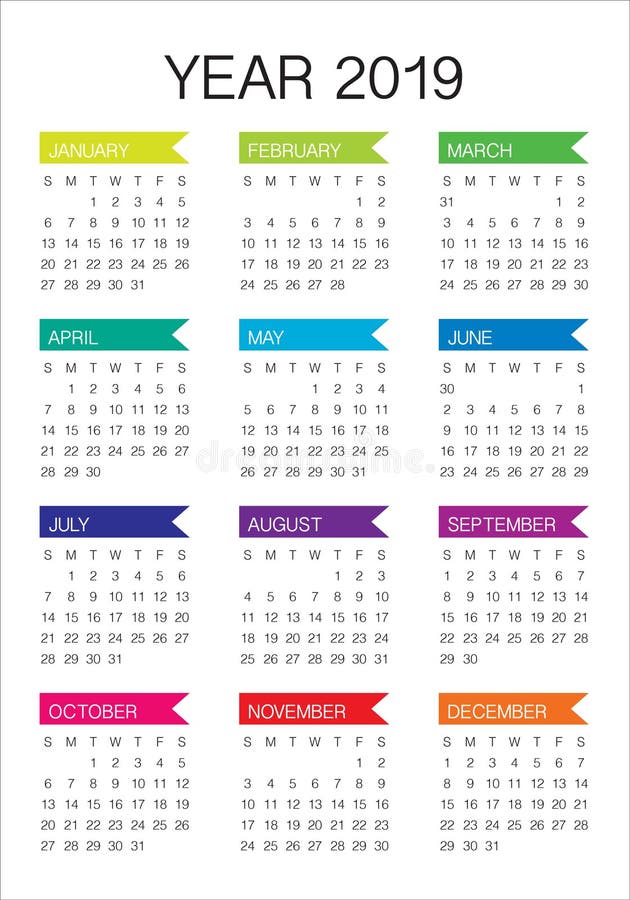Year 2019 Calendar Vector Design Template Stock Vector - Illustration ...