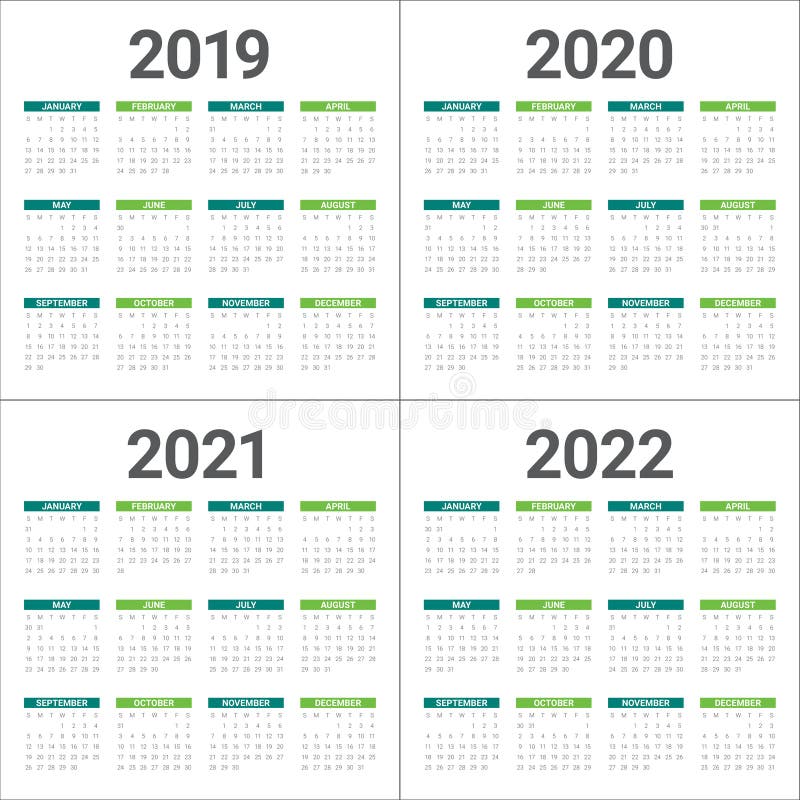 Year 2019 2020 2021 2022 Calendar Vector Design Template Stock Vector ...