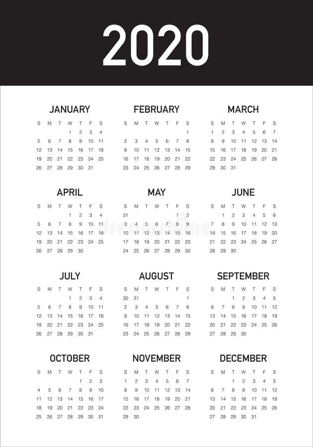 Year 2020 Calendar Vector Design Template Stock Vector - Illustration ...
