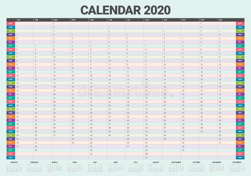 Year 2020 Calendar Vector Design Template Stock Vector - Illustration ...