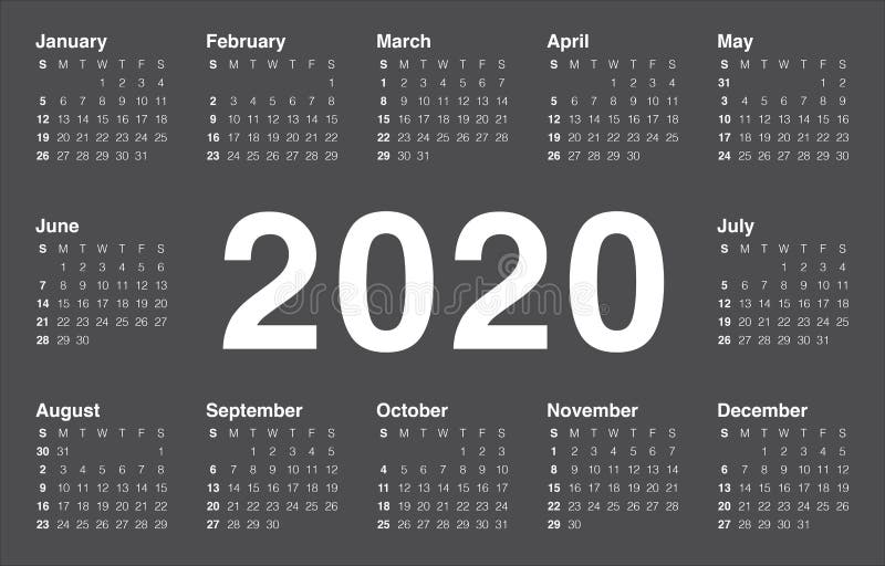 Year 2020 Calendar Vector Design Template Stock Vector - Illustration ...