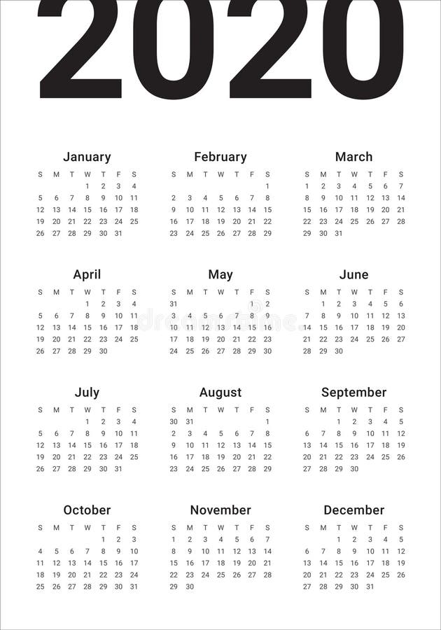 Year 2020 Calendar Vector Design Template Stock Vector - Illustration ...