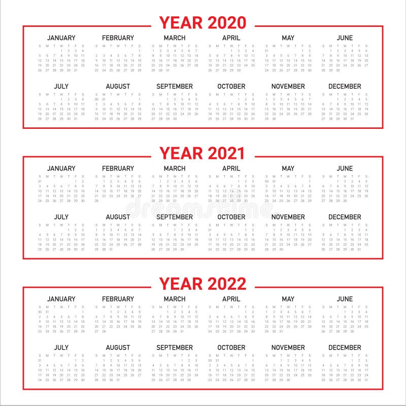 Year 2020 2021 2022 Calendar Vector Design Template Stock Vector ...