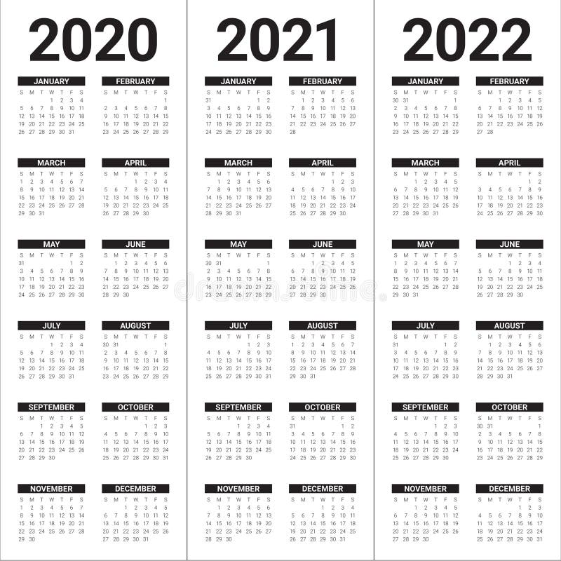 Year 2020 2021 2022 Calendar Vector Design Template Stock Vector ...