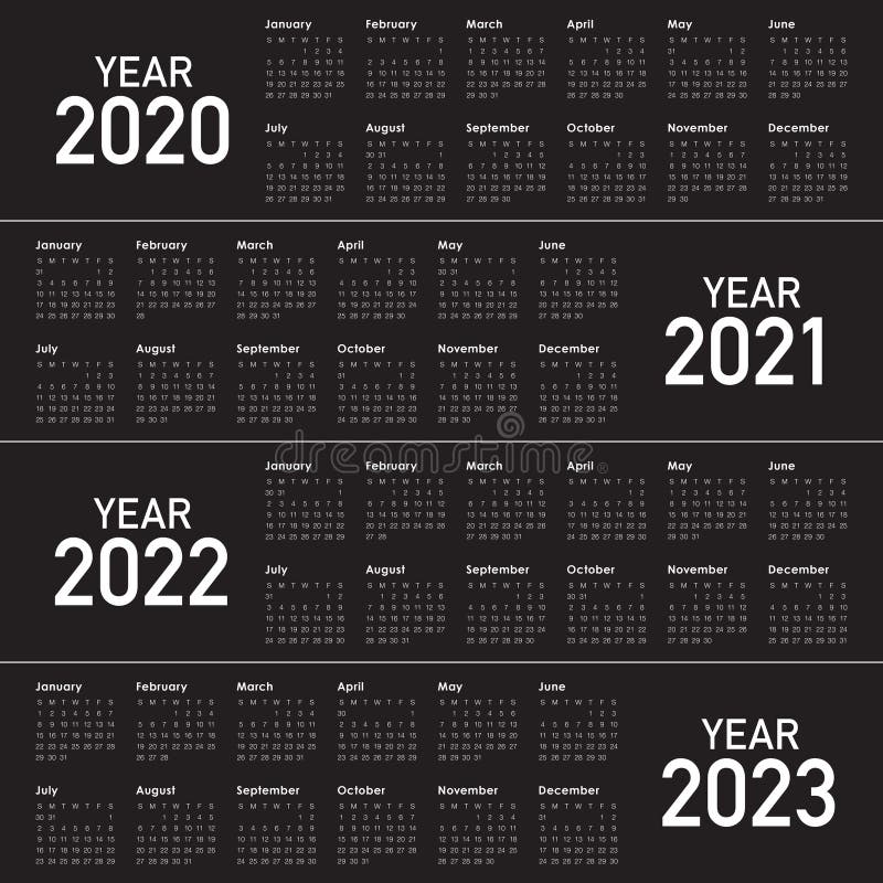 Year 2020 2021 2022 2023 Calendar Vector Design Template Stock Vector ...