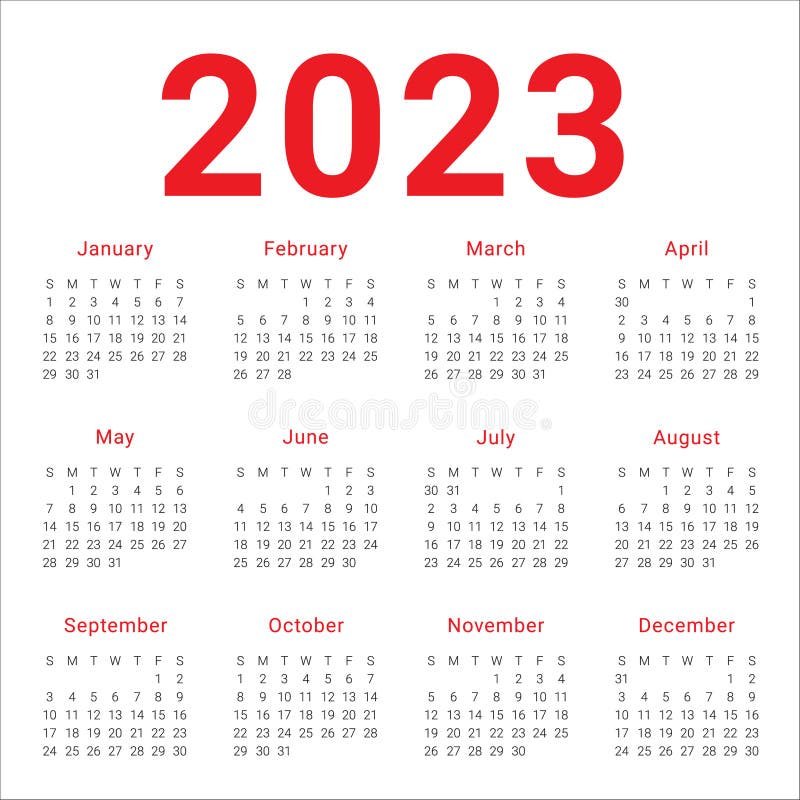 2023 Year Calendar stock vector. Illustration of month - 253868465