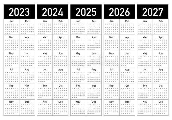 2023-2027 Year Calendar stock vector. Illustration of 2024 - 263215371