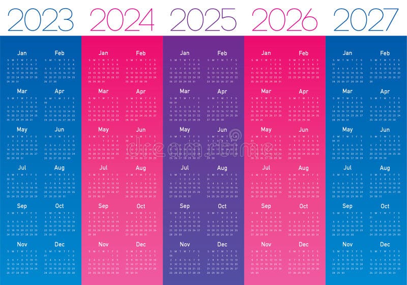 2023-2027 Year Calendar stock vector. Illustration of monthly - 263215390