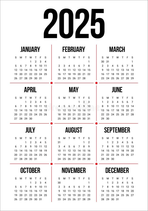 2025 Year Calendar stock vector. Illustration of yearly - 343046918