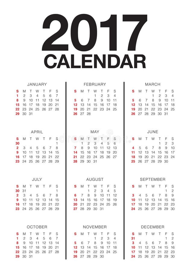 Year 2017 Calendar Vector Design Template Stock Vector - Illustration ...