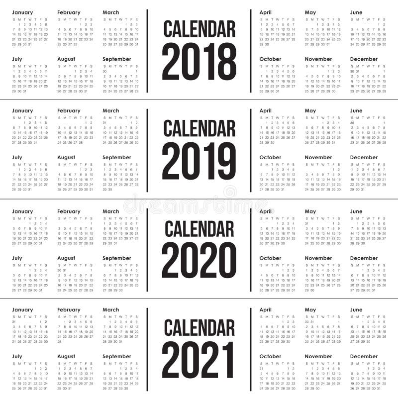 Year 2018 2019 2020 2021 Calendar Vector Stock Illustrations – 355 Year ...