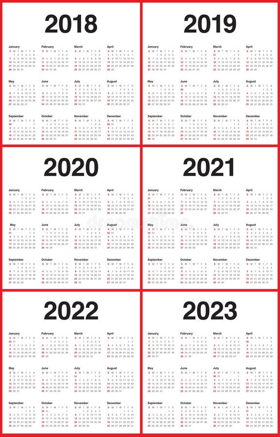 Year 2018 2019 2020 2021 2022 2023 Calendar Vector Stock Vector ...