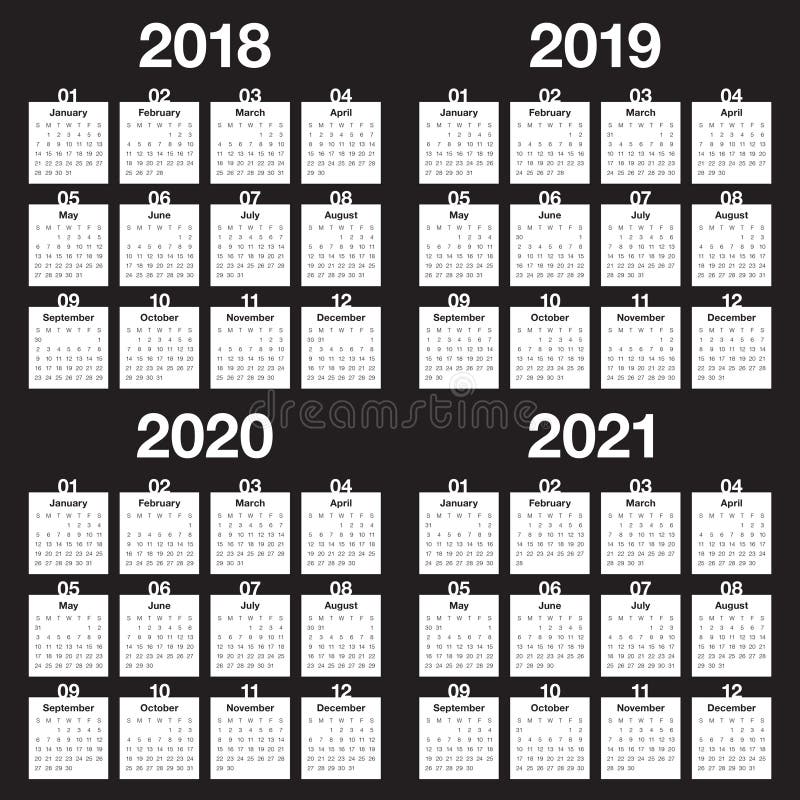 Year 2018 2019 2020 2021 Calendar Vector Stock Illustrations – 355 Year ...