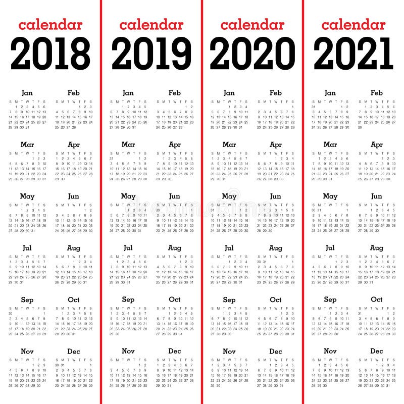 Year 2018 2019 2020 2021 Calendar Vector Stock Illustrations – 355 Year ...