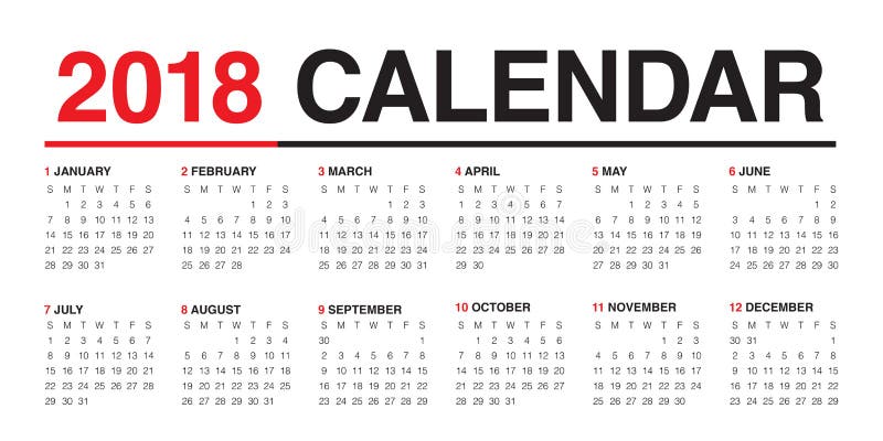 Year 2018 Calendar Vector Design Template Stock Vector - Illustration ...