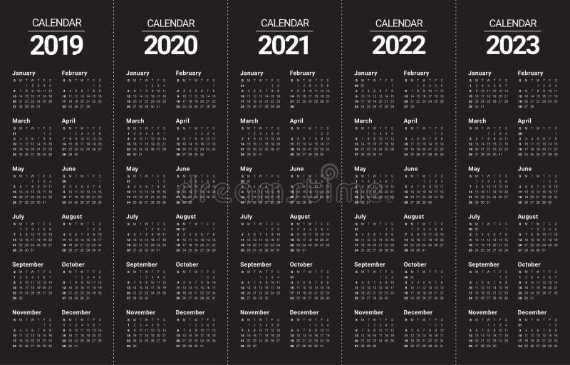 Year 2019 2020 2021 2022 2023 Calendar Vector Design Template Stock ...