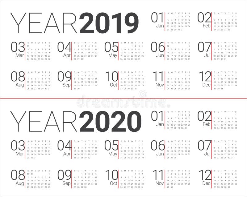 Year 2019 2020 Calendar Vector Design Template Stock Vector ...