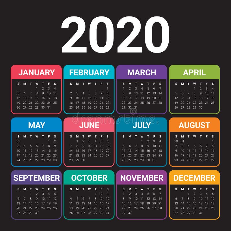 Year 2020 Calendar Vector Design Template Stock Vector - Illustration ...