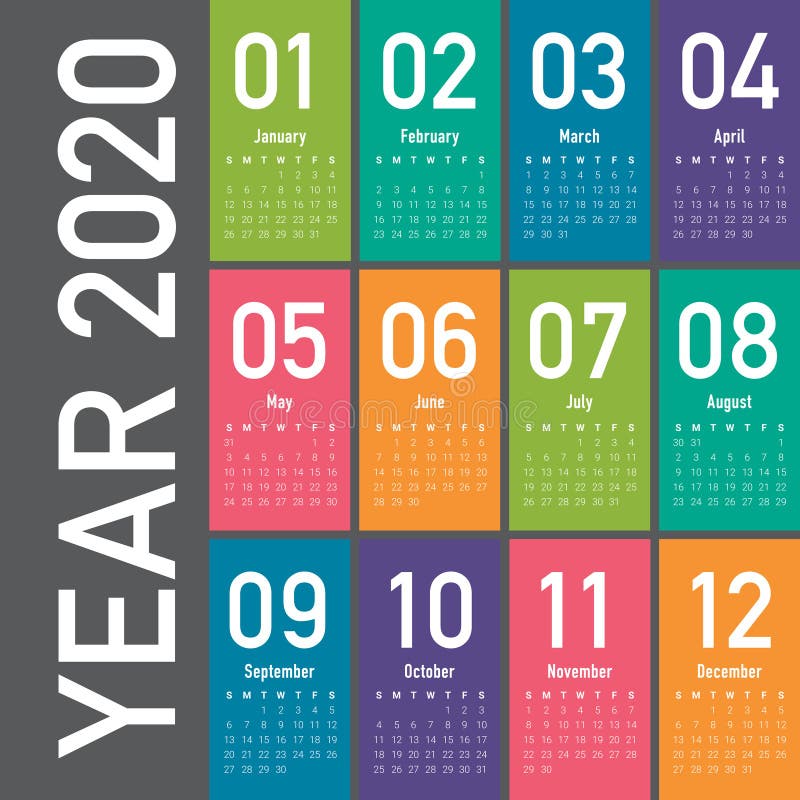 Year 2020 Calendar Vector Design Template Stock Vector - Illustration ...