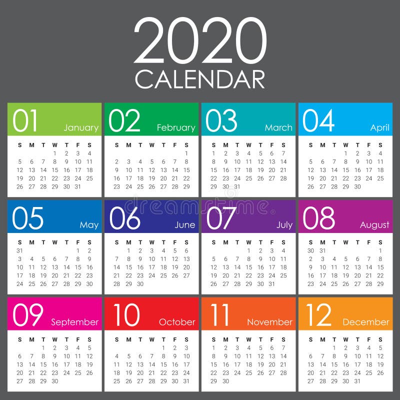 Year 2020 Calendar Vector Design Template Stock Vector - Illustration ...