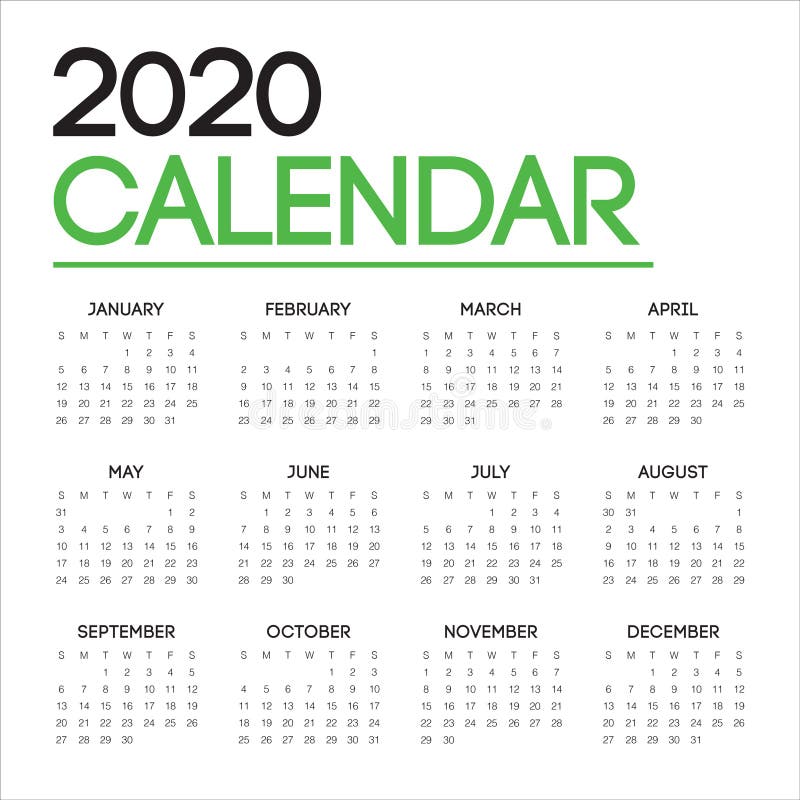 Year 2020 Calendar Vector Design Template Stock Vector - Illustration ...