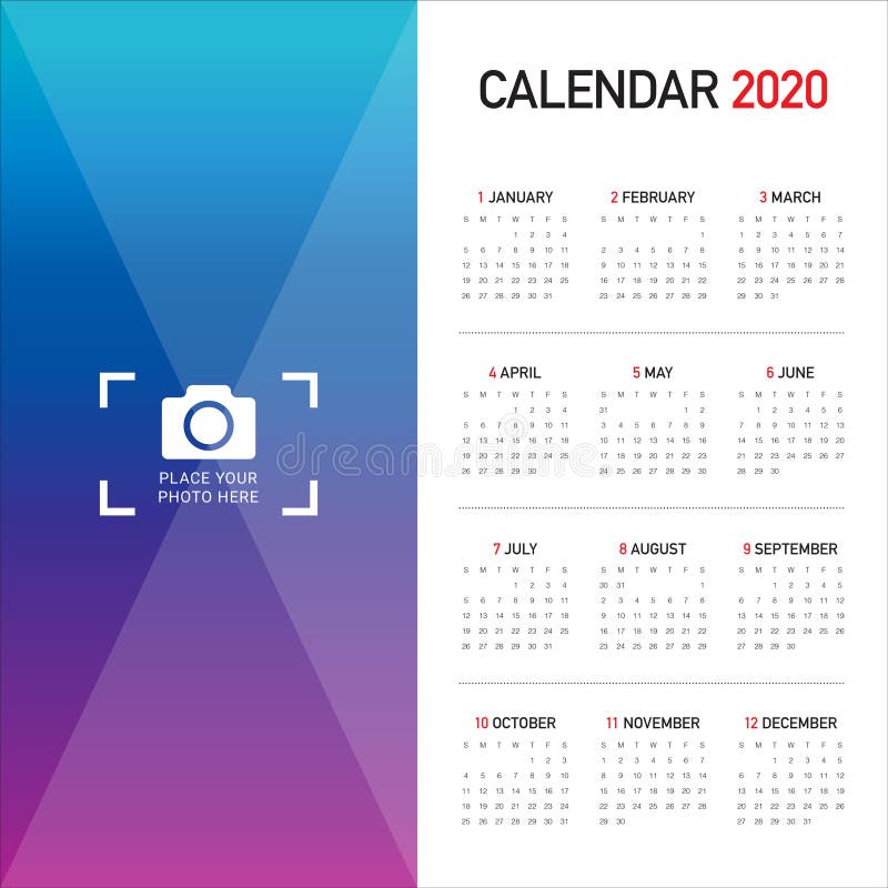 Year 2020 Calendar Vector Design Template Stock Vector - Illustration ...