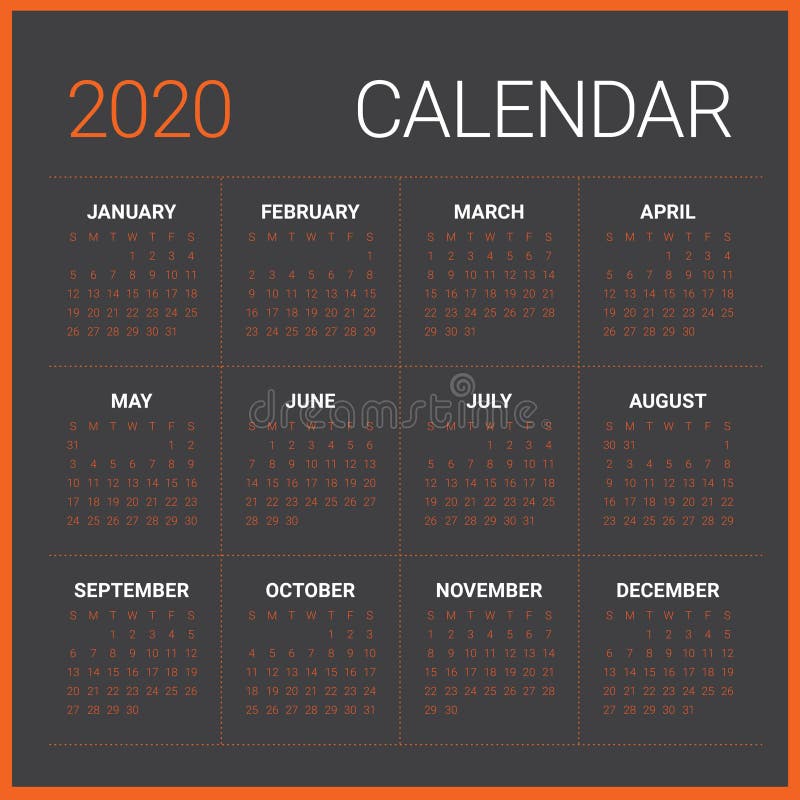 Year 2020 Calendar Vector Design Template Stock Vector - Illustration ...