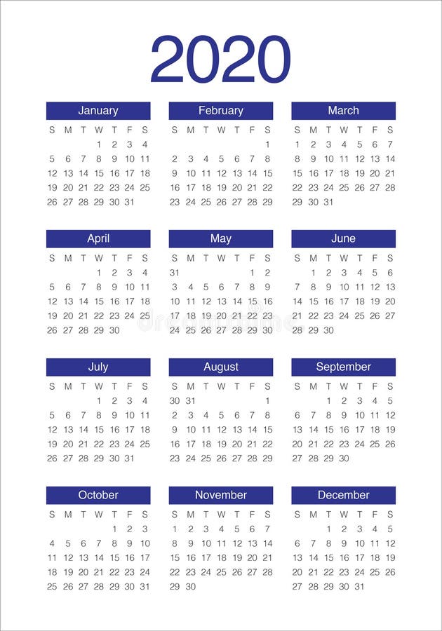 Year 2020 Calendar Vector Design Template Stock Vector - Illustration ...
