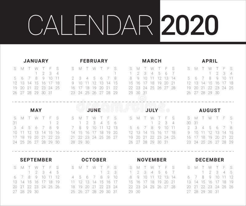 Year 2020 Calendar Vector Design Template Stock Vector - Illustration ...