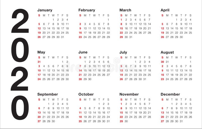 Year 2020 Calendar Vector Design Template Stock Vector - Illustration ...