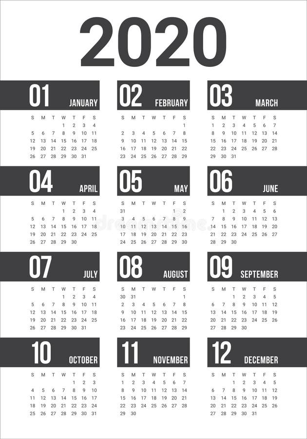 Year 2020 Calendar Vector Design Template Stock Vector - Illustration ...