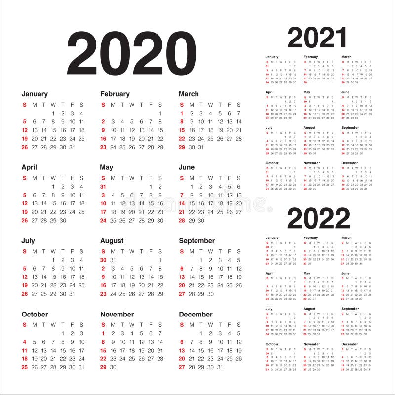 Year 2020 2021 2022 Calendar Vector Design Template Stock Vector ...