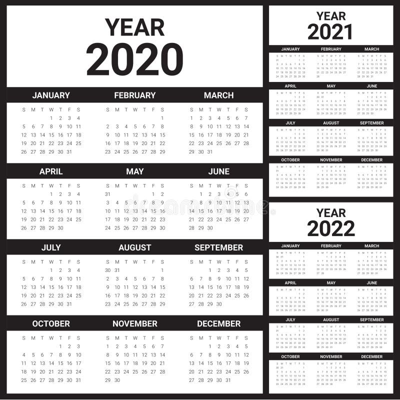 Year 2020 2021 2022 Calendar Vector Design Template Stock Vector ...