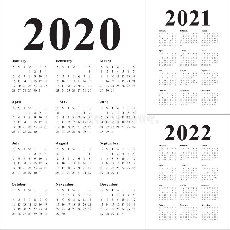 Year 2020 2021 2022 Calendar Vector Design Template Stock Vector ...
