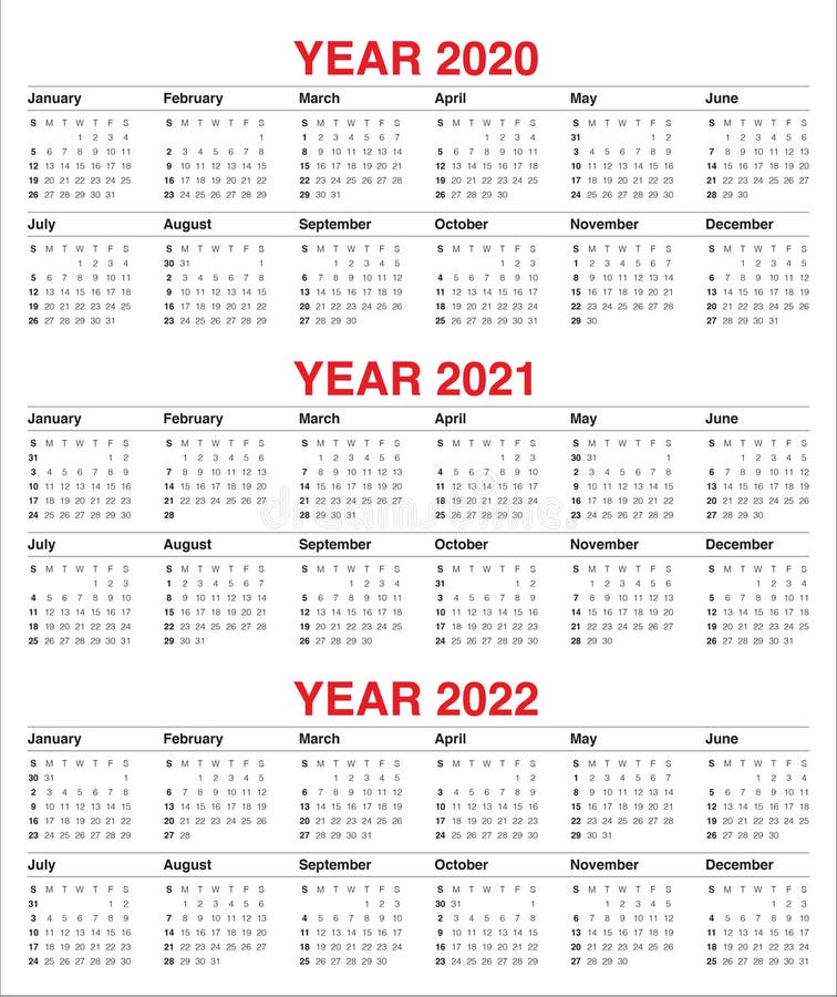 Year 2020 2021 2022 2023 2024 2025 Calendar Vector Design Template ...