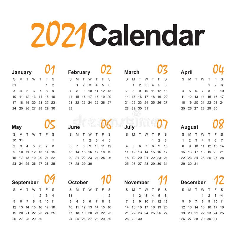 Year 2021 Calendar Vector Design Template Stock Vector - Illustration ...