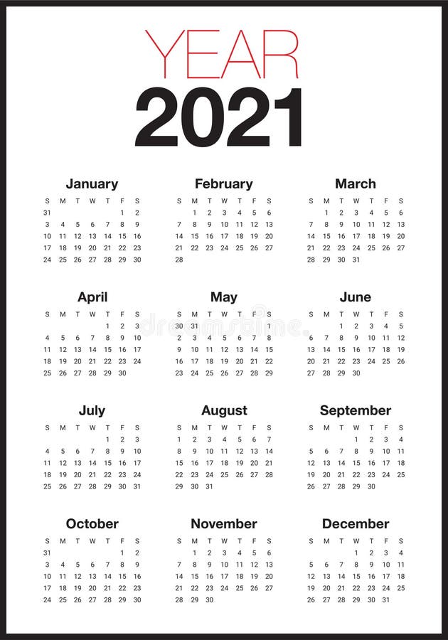 Year 2021 Calendar Vector Design Template Stock Vector - Illustration ...