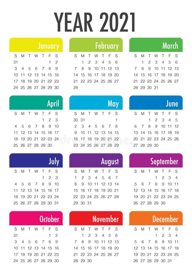 Year 2021 Calendar Vector Design Template Stock Vector - Illustration ...