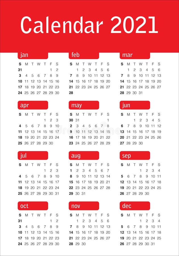 Year 2021 Calendar Vector Design Template Stock Vector - Illustration ...