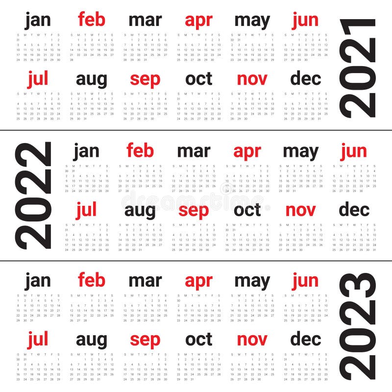 Year 2021 2022 2023 Calendar Vector Design Template Stock Vector ...