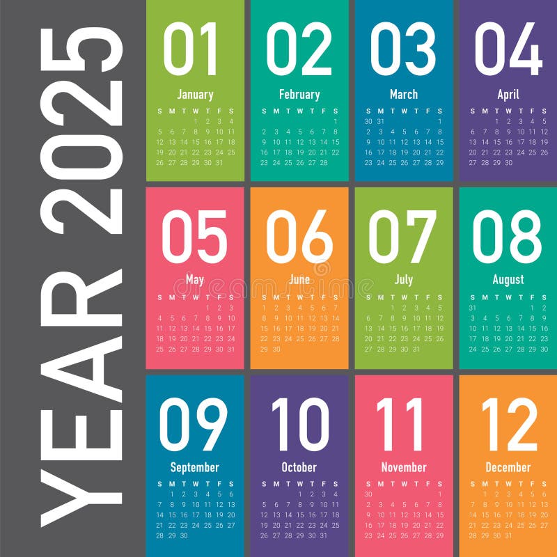 2025 Year Calendar Vector Design Template Stock Vector - Illustration ...