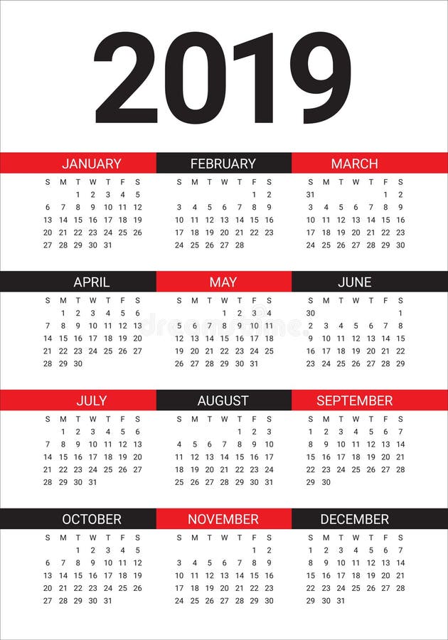 Year 2019 2020 2021 2022 Calendar Vector Design Template Stock Vector ...