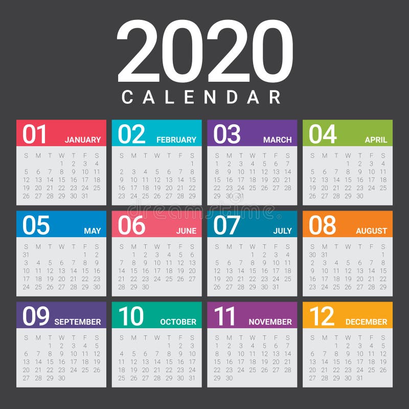 Year 2020 Calendar Vector Design Template Stock Vector - Illustration ...