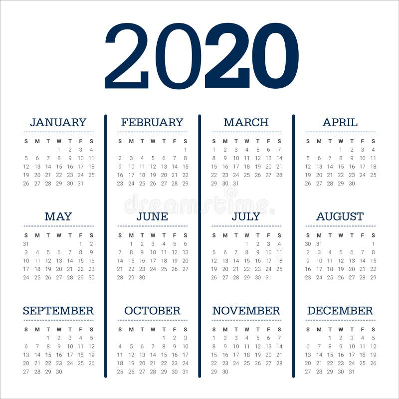 Year 2020 Calendar Vector Design Template Stock Vector - Illustration ...