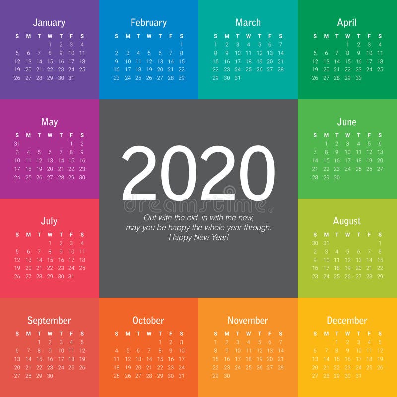Year 2020 Calendar Vector Design Template Stock Vector - Illustration ...