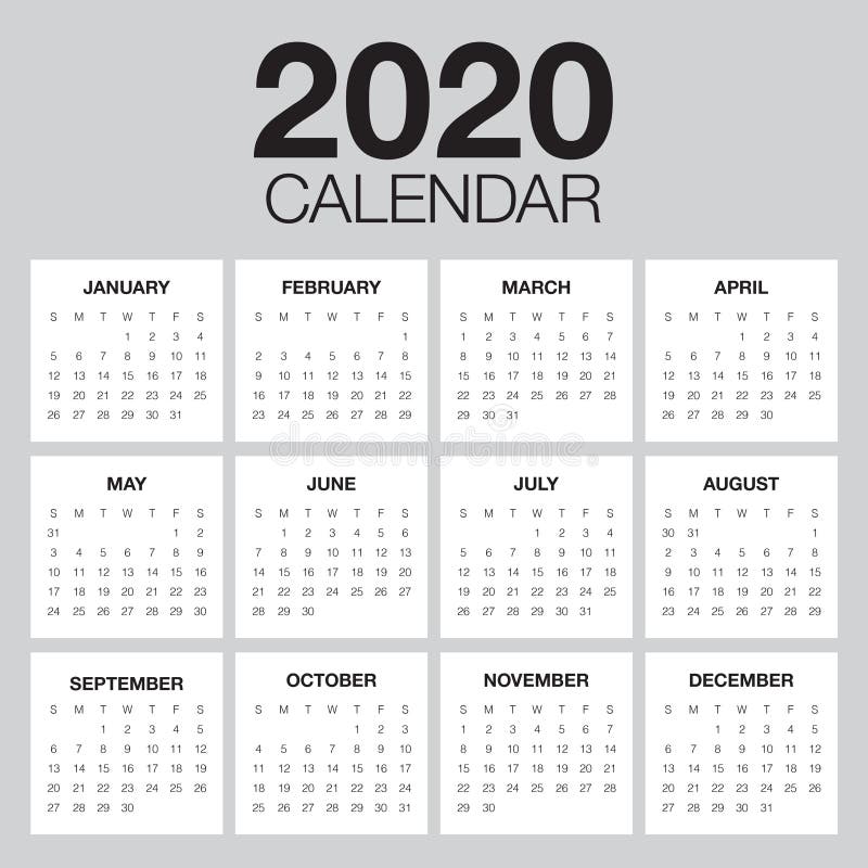 Year 2020 Calendar Vector Design Template Stock Vector - Illustration ...