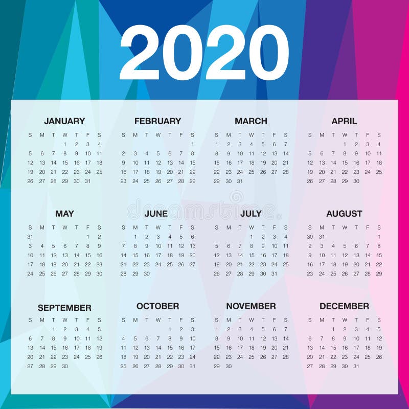 Year 2020 Calendar Vector Design Template Stock Vector - Illustration ...