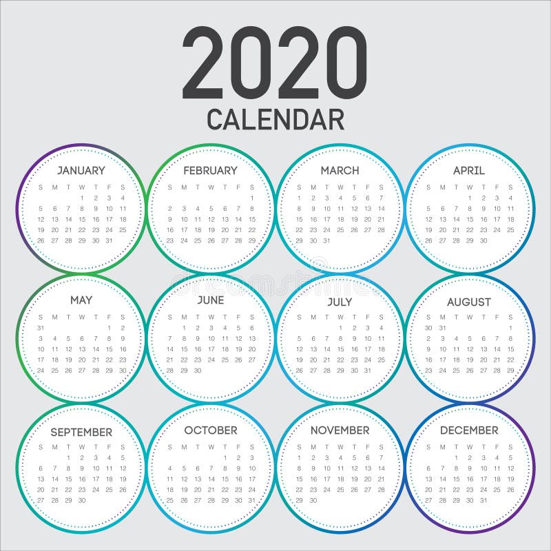 Year 2020 Calendar Vector Design Template Stock Vector - Illustration ...