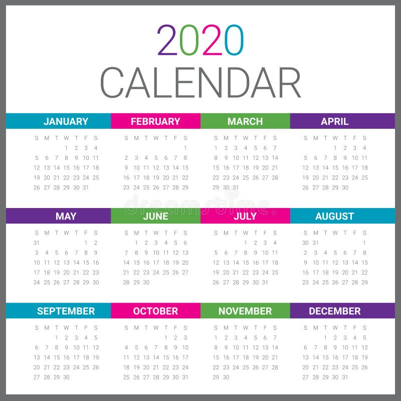 Year 2020 Calendar Vector Design Template Stock Vector - Illustration ...